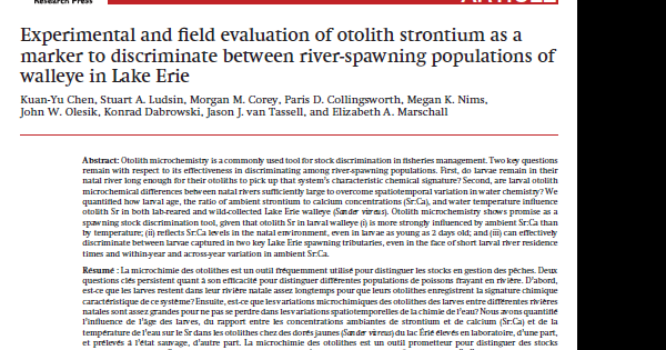 Chen et al. publish in Canadian Journal of Fisheries and Aquatic ...